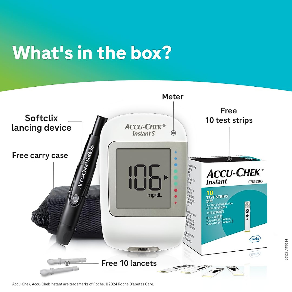 Accu-Chek Instant S Glucometer with Free Test Strips, 10 Count (White)