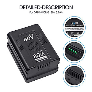 Jialitt 80V 3.0Ah Replacement Battery for Greenworks 80V Max Lithium Ion Battery GBA80200 GBA80250 GBA80400 GBA80500 (Not for Kobalt)