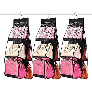 3 Pack Hanging Purse Organizer Handbag Hanger Storage Organizer Bags Holder for Closet Bedroom, Black