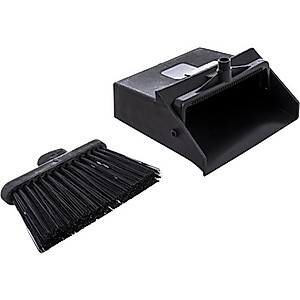Carlisle FoodService Products Duo-Pan Upright Dust Pan and Broom Broom Set with Clip for Floor Cleaning, Restaurants, Office, And Janitorial Use, Plastic, 36 Inches, Black