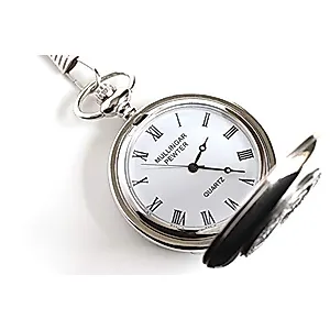 Biddy Murphy Shamrock Pocket Watch Made in Ireland Shamrock Pewter Medallion Stainless Steel Case with Chain Exclusive Made by Mullingar Pewter on Co. Westmeath, Ireland