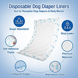 Pet Soft Disposable Dog Diaper Liners Booster Pads - Fit for Most Washable Dog Diapers & Dog Belly Bands Wraps, Ultra Absorbent for Marking, Incontinence, Female in Heat (Blue,M-50)
