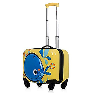 GinzaTravel 3D Little Whale Cute Children's Luggage Sit and Ride Trolley Case 18-inch Universal Wheel Travel Case for Boys and Girls