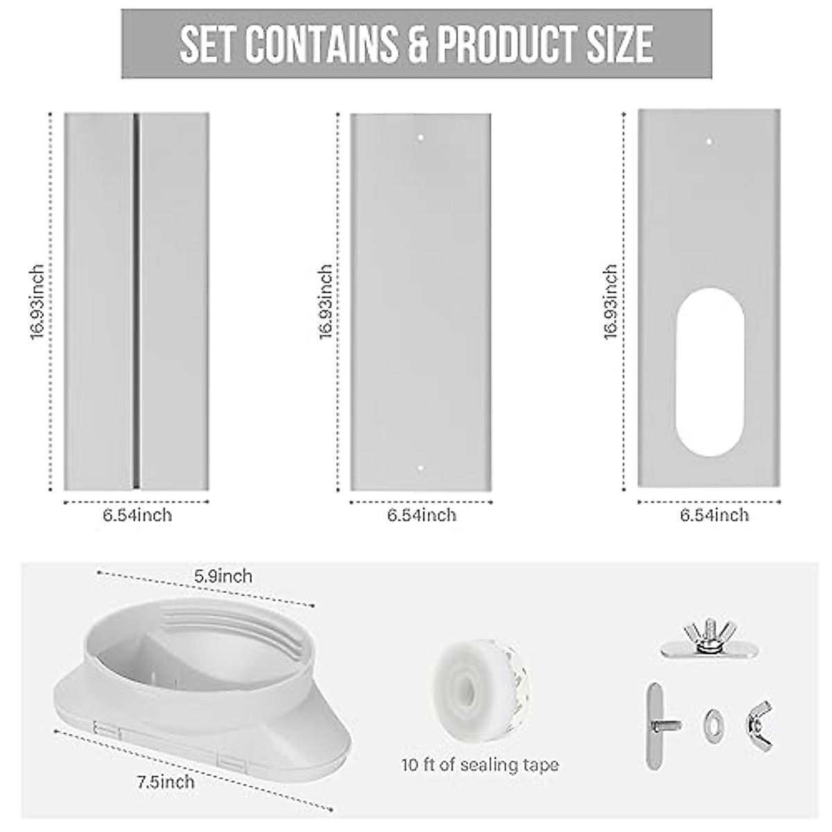 BEWAVE Portable Air Conditioner Window Vent Kit, Adjustable Window Seal Kit with 5.9" Hose Adapter for AC Unit Universal for Sliding Horizontal or Vertical Window