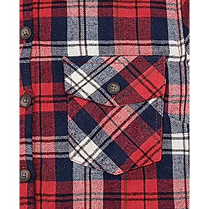 Lisskolo Womens Flannel Shirts Hoodie Fleece Jacket Long Sleeve Button Down Plaid Shirt Flannel with Pocket Red L