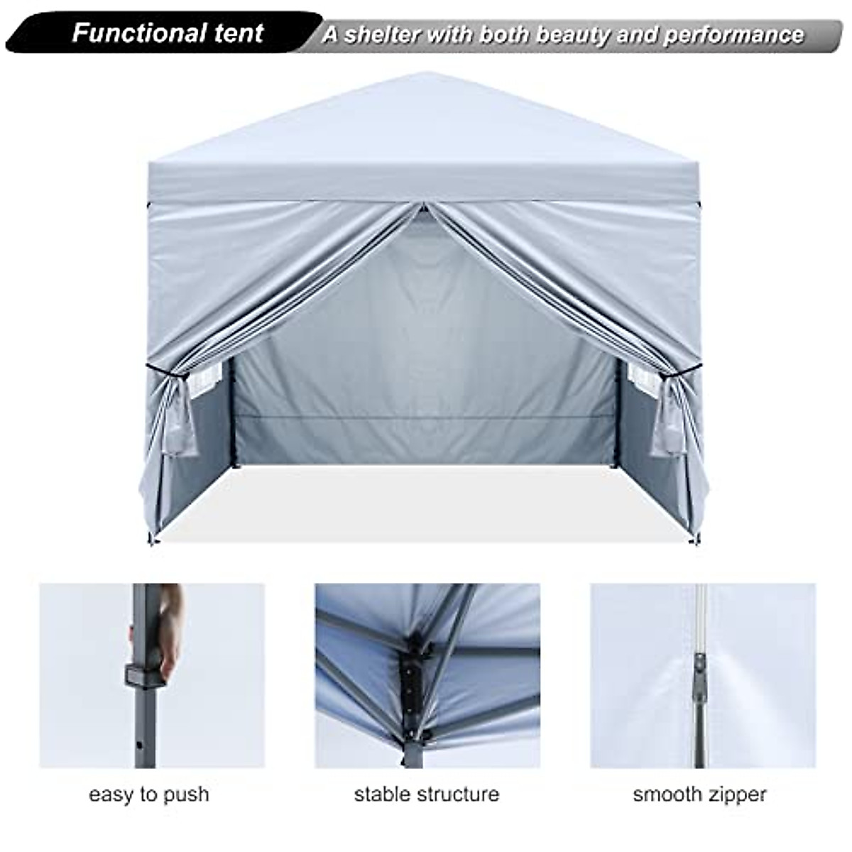ABCCANOPY 10X10 Pop Up Canopy Tent Enclosed Instant Canopy Shelter with Zipped Side Wall Church Window, Bonus 4 Weights Bags (White)