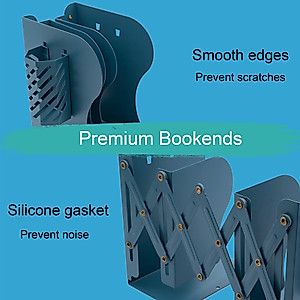 Simplesun Expandable Bookends, Metal Adjustable Book Ends for Heavy Books, Book Shelf Organizer Holder for Desk, Office Home School Kid Student Book Stroage (Blue)