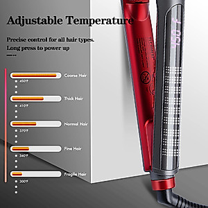 TECHMERI Hair Straightener, Flat Iron and Curler 2 in 1, Ceramic, Ionic, 1 inch, 450F, Dual Voltage, Black