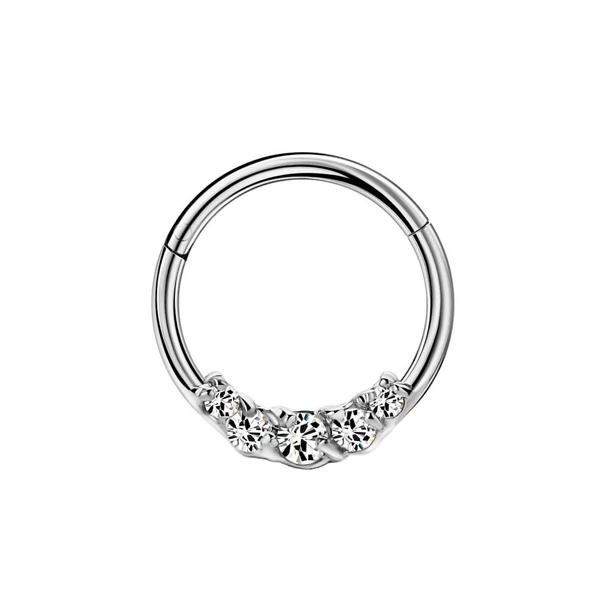 JOFUKIN 18 Gauge Nose Rings Hoop 5 Crystal Cluster Septum Clicker 18g 8mm Piercing Earrings for Women Daith Helix Earring