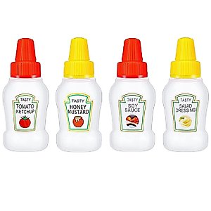 WXOIEOD 4 Pieces Mini Condiment Bottles, Mini Ketchup Bottle, Small Condiment Squeeze Bottles Sauce Container for Lunchbox Bento Box Accessories Travel Honey Salad Dressing