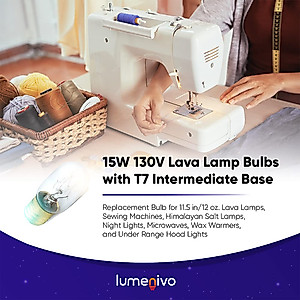 lumenivo Lava Lamp Bulbs 15 Watt 130V T7 Intermediate Base Replacement for 120V 15W Light Bulb Small Base 15W Incandescent Appliance Bulb E17 Base – 11.5” Lava Lamps & Sewing Machines – 2 Pack
