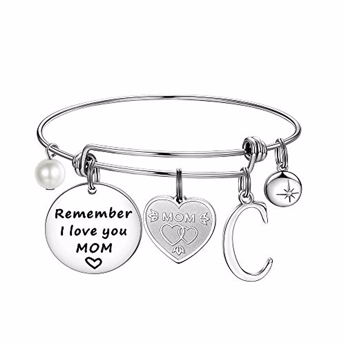 Ursteel Gifts for Mom, Letter C Initial Bracelets Mom Birthday Gifts from Daughters Best Mom Gifts Remember I Love You MOM Charm Bracelets Mothers Day for Mom Birthday Gifts for Mom