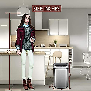 HCB Trash Can Automatic Waste Bin Mute Metal Garbage Can with Lid Stainless Steel 13 Gallon 50 Liter for Kitchen | Office | Bedroom | Bathroom | Living Room
