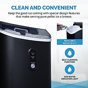 Newair Nugget Countertop Ice Maker Machine | 26 lbs. | Electric Sonic Ice Maker in Matte Black, Self-Cleaning Function, Refillable Water Tank, Perfect Canes Ice for Kitchens, Offices, Home Coffee Bars