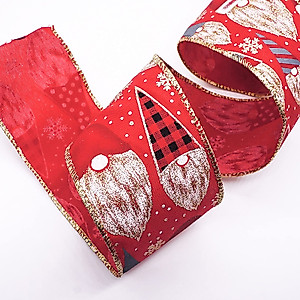 CT CRAFT LLC Red Satin with Elf Christmas Wired Ribbon 2.5 Inch x 25 Yards for Christmas Home Decor Tree Topper Bow Gift Wrapping DIY Crafts Wreath Garland