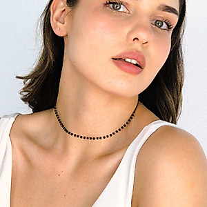 POMINA Dainty Black Rondelle Crystal Beaded Choker Necklace Delicate Multi Faceted Crystal Beads Choker for Teen Women (Black)