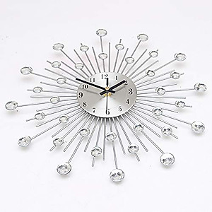 SOOTOP Crystal Wall Clock, Silver Mirror Diamond-Studded Metal Clock Decorative Wall Decor Clock Housewarming Gift for Decoration Bedroom Living Room