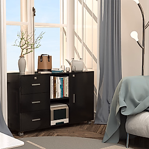 ZIAERKOR Mobile File Cabinet with Lock, Lateral File Cabinets with 3 Drawer Office Filing Cabinet Home Office Organization and storageCabinet Printer Stand with Open Storage for Home Office, Black