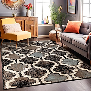 Superior Ellery Modern Trellis Indoor Area Rug with Jute Backing Decor for Bedroom, Office, Living Room, Entryway, Vintage Tribal Area Rugs Viking Collection, 3' x 5', Chocolate