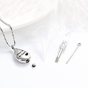 Carved Teardrop Keepsake Ashes Necklace Urn Pendant Cremation Memorial Jewelry Always in my heart