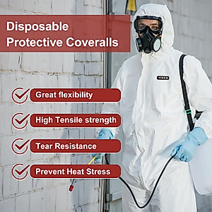 YIBER Hazmat Suit Disposable Coverall | Heavy Duty Full Body Paint Coverall & Suit in 7 Sizes with Multiple Specifications for Men & Women Without Hood - Breathable & Water Resistant