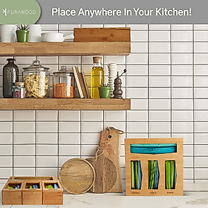 HAMMER CREATIONS Bamboo Wall Mount Zip Lock Sandwich Bag Organizer, Quart & Gallon Bags, Organize Drawer, Wood Variety Food Baggie Storage Dispenser Compatible with Ziploc, Solimo, Glad, Hefty Baggies