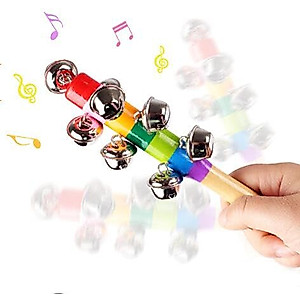 2 Pack Vivid Color Rainbow Handle Wooden Bells Jingle Stick Shaker Rattle 10 Jingle Bells Baby Kids Children Musical Toys
