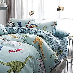 Merryfeel Dinosaur Duvet Cover Set,100% Cotton Dinosaur Print Duvet Cover Set for Kids Bedding - Twin