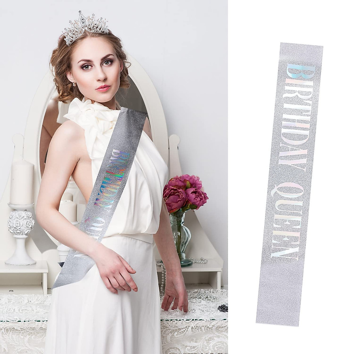 Birthday Crowns for Women, Birthday Sash and Tiaras for Women, Happy Birthday Queen Crown and Tiara, Crowns for Women Silver, Birthday Accessories for Women, Birthday Decorations for Women