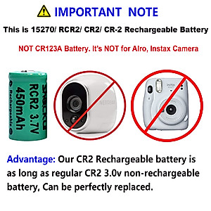 funkawa Shockli CR2 Rechargeable Batteries 450mAh, 3.7V RCR2 Batteries (4-Pack) with 2 -Slot Battery Charger(Not for Arlo Batteries)