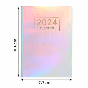 Tainrunse Faux Leather Notebooks A7 Notebook Planner 2024 English Planner 120 Pages Compact Size Notebook for Office School Silver