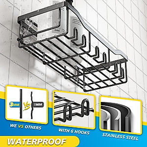 5-Pack Shower Caddy, No Drilling, Strong Adhesive Mount, Large Capacity, Rustproof Stainless Steel, Black.