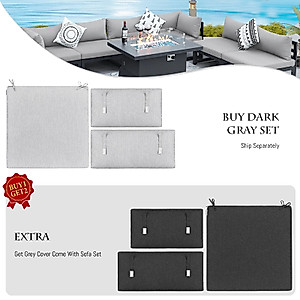 BULEXYARD Aluminum Patio Furniture Set with 43" Propane Gas Fire Pit Table, 9 Pieces Outdoor Furniture Sectional Sofa Large Conversation Sets (9 Pcs-A, Grey/Light Grey W/Firepit)