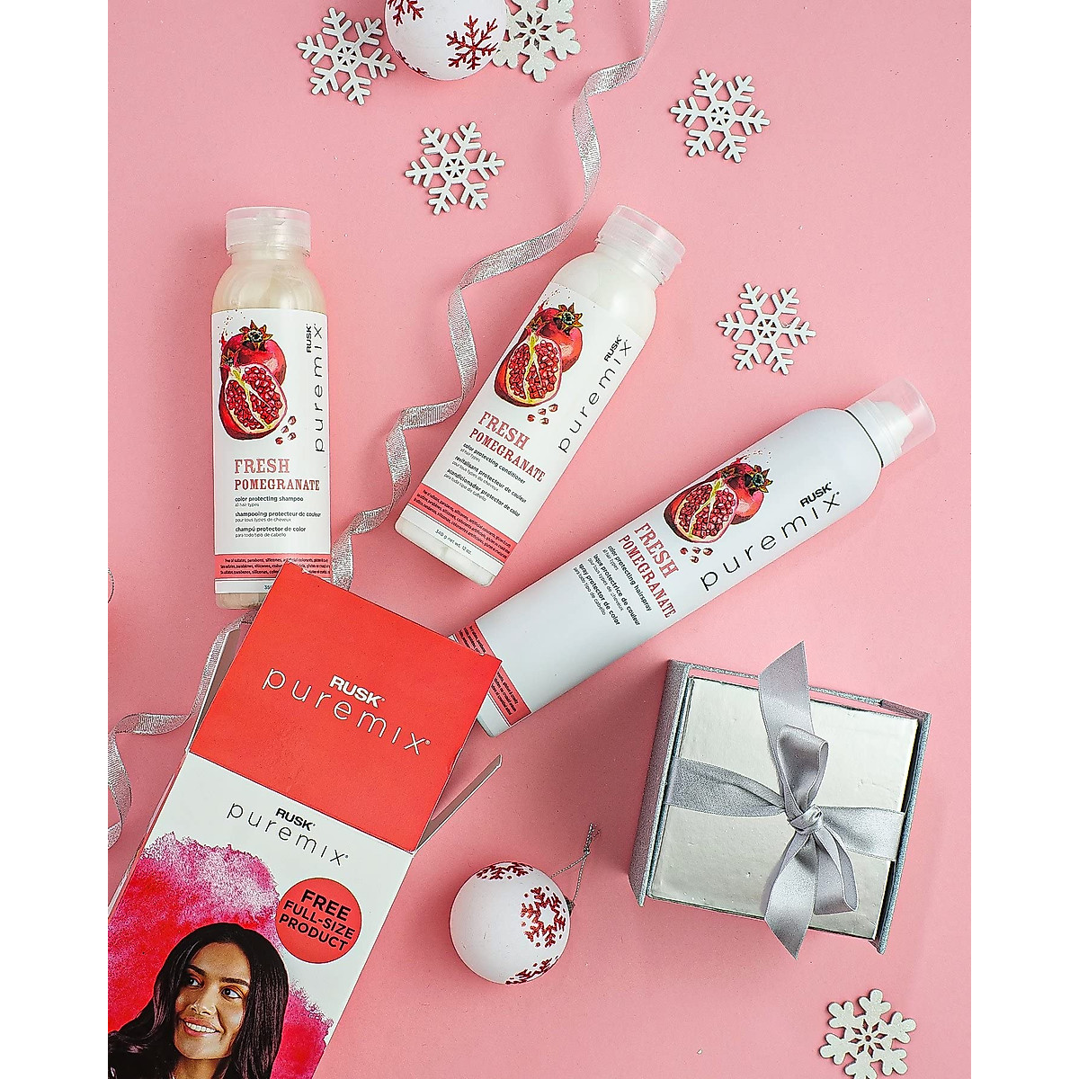 RUSK Puremix Fresh Pomegranate Color Protecting Trio Gift Set, Includes 12 oz. Shampoo, 12 oz. Conditioner, and 10 oz. Hairspray, Locks in Color, and Gives You Healthy, Glowing Hair