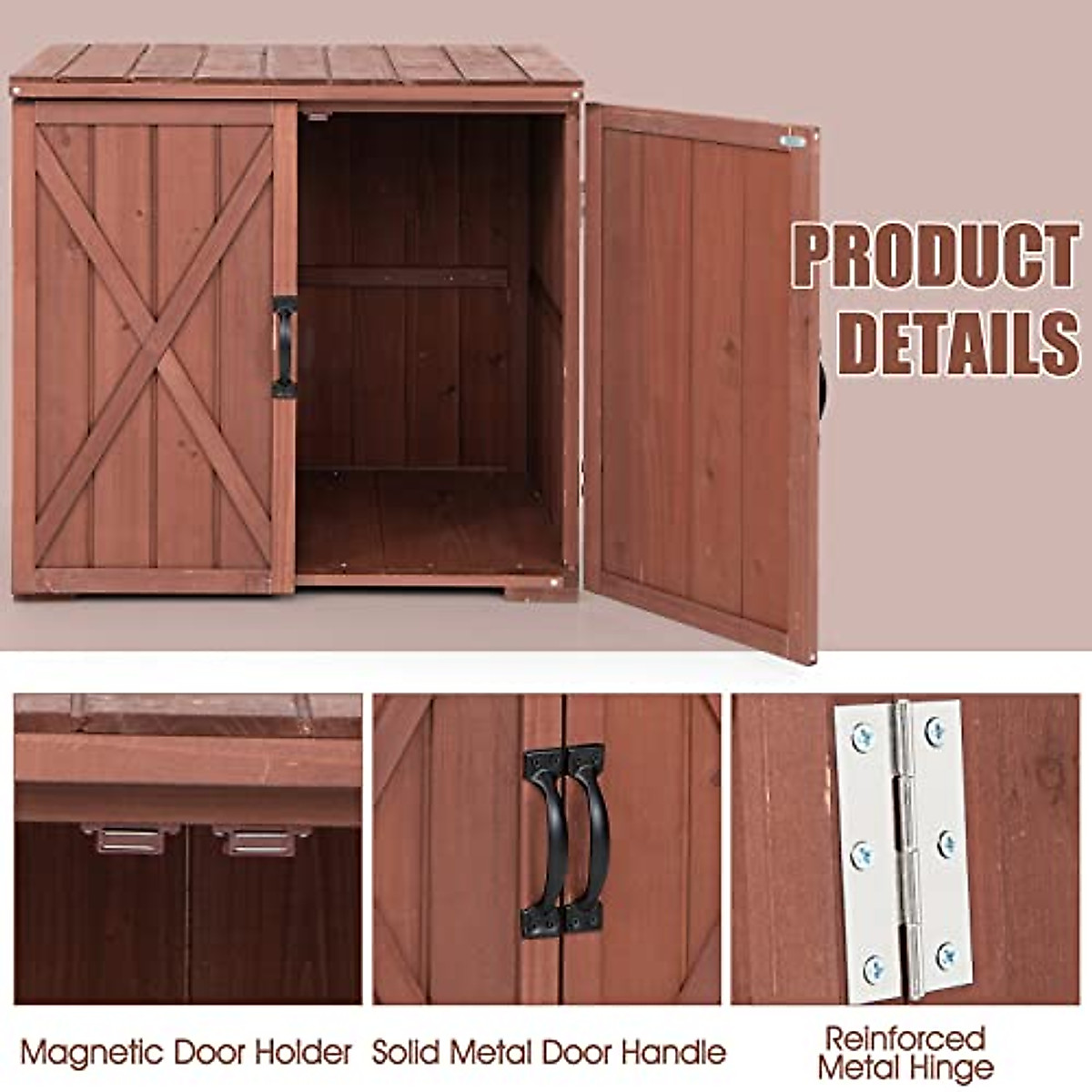 Safstar 30" Wooden Outdoor Storage Shed, Garden Storage Organizer Box W/ Spacious Inner Space & Countertop, Tool Storage Cabinet for Backyard, Garden, Porch, Easy Assembly, 30" x 22" x 28.5" (Brown)