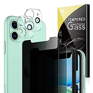 HATOSHI 2 Pack Privacy Screen Protector for iPhone 11 with 2 Pack Camera Lens Protector, [Anti-spy Tempered Glass] Case Friendly Anti-glare Protective Glass Screen Saver for iPhone 11 6.1-inch, Black