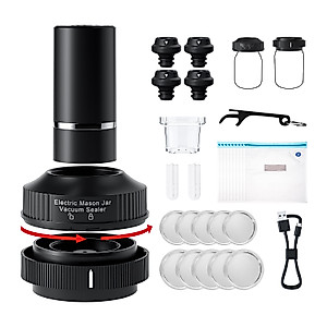 30-in-1 Electric Mason Jar Vacuum Sealer Kit - Wireless Kitchen Vacuum Sealer for Mason Jars, Food Preservation Vacuum Sealer for Vacuum Sealer Bags, Vacuum Sealing Machine with Red Wine Stoppers