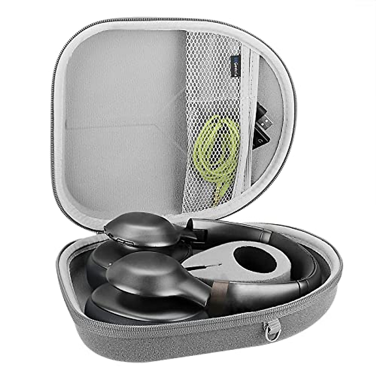 Geekria Shield Headphones Case for Foldable Over-Ear Headphones, Hard Shell Travel Carrying Bag, Compatible with Soundcore, JBL, Bang&Olufsen, Sony Headsets (Microfiber Grey)