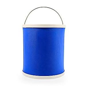Camco Collapsible Bucket with Storage Case- Durable Pop Up Bucket with Watertight Fabric, Holds 3 Gallons of Water - Great for RVs, Camping, Fishing, Boating, Hiking and More - Blue (42993), Blank Ski