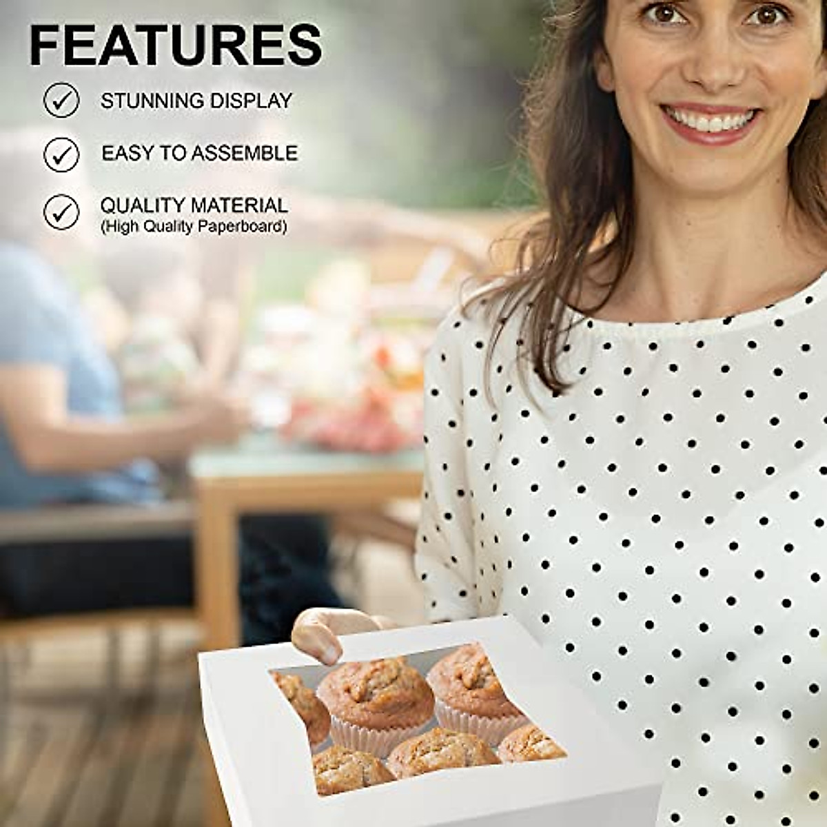 MT Products White Cookie Boxes with Window - Size of 8" X 8" X 2.5" - (25 Pieces) Auto Pop-Up Bakery Boxes - Perfect for Donuts, Muffins, and, Cookies - Made in the USA