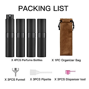 LISAPACK Atomizer Perfume 8ML Spray Bottle for Travel (4PCS), Empty Refillable Cologne Dispenser, Portable Sprayer (Black)