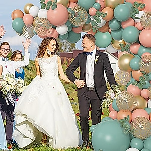 166Pcs Sage Olive Green Blush Peach Balloon Garland Arch Kit Orange White Green Gold Balloons Eucalyptus for Tropical Wedding Jungle Safari Greenery Baby Shower Birthday Party Decorations