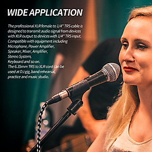 Sound harbor XLR Female to 1/4" TRS Cable, Balanced Microphone Cables,10 Feet