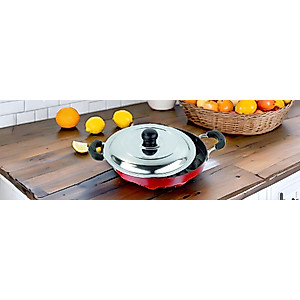 KASHVIYA Heavy 12 Cavities Non Stick Appam Patra With Stainless Lid,Red (Paniyarrakal/Paniyaram/Appam Pan/Maker/Pan Cake Maker), Aluminium (Large Black)(Gas Compatible)