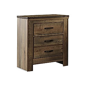 Signature Design by Ashley Trinell Rustic 2 Drawer Nightstand with USB Charging Stations, Warm Brown