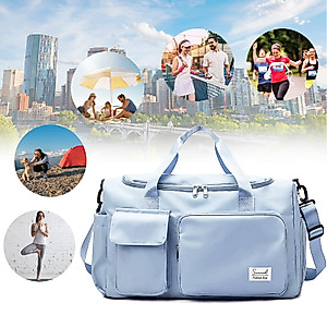 Suruid Sports Gym Bag with Shoes Compartment Travel Duffel Bag with Dry Wet Separated Pocket for Men and Women, Overnight Bag Weekender Bag Training Handbag Yoga Bag - Blue