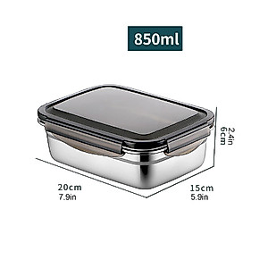 3 Pack 304 Stainless Steel Large Food Storage Container with Lids Airtight Metal Food Containers Stackable Meal Prep Leftover Containers for Freezer Fridge Oven Dishwasher Safe (Size : 850ML)