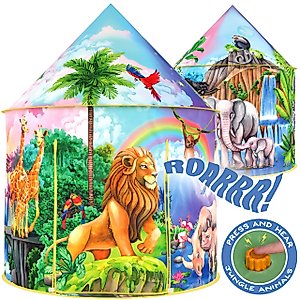 W&O Jungle Adventure Play Tent with Lifelike Animal Sounds - Captivating Pop Up Tent for Boys & Girls - Perfect for Indoor & Outdoor Adventures