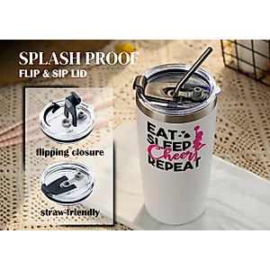 Onebttl Cheerleader Gifts For Girls, Women - 20oz/590ml Stainless Steel Insulated Tumbler with Straw, Lid - Gift for Cheerleading, Coach or Cheer Squad - Repeat, White