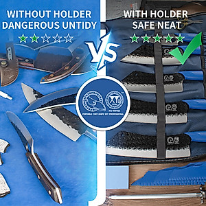 Authentic XYJ Since 1986,5pcs Slicing Knives Set,Vegetable Kitchen Knife With Roll Bag,Whetstone,Honing Steel,Cake Cutter,Camping Chef Butcher Knife,Full Tang (XYJ Blue)